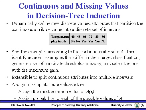 Continuous and Missing Values in Decision-Tree Induction