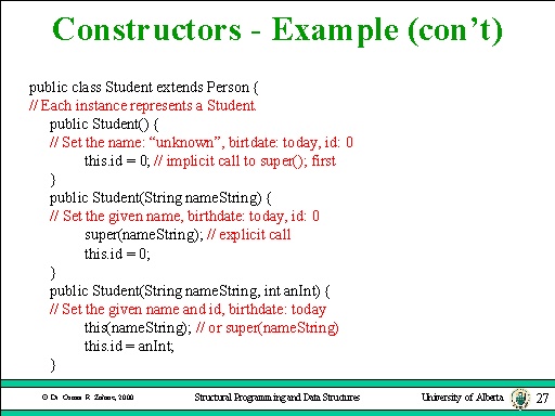 Constructors - Example (con’t)