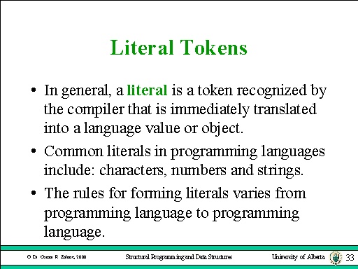 Literal Tokens