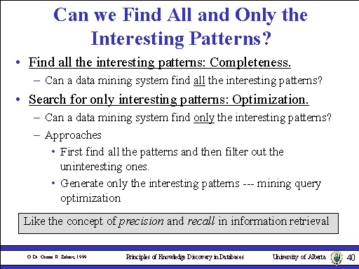 Can we Find All and Only the Interesting Patterns?
