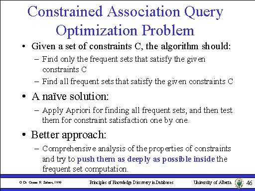 Constrained Association Query Optimization Problem